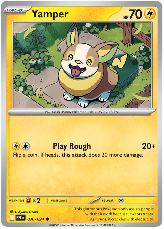 Yamper 030/094 Common Pokemon Card (Mega Evolution Phantasmal Flames ...