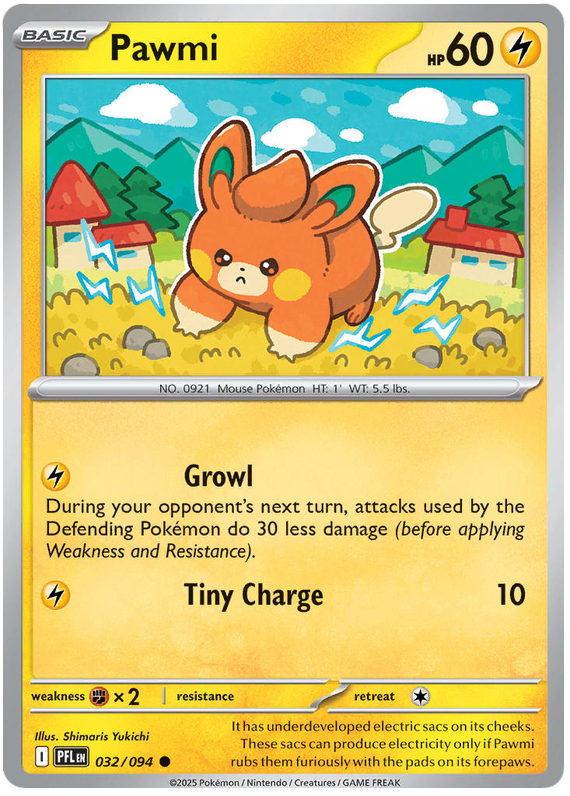 Pawmi 032/094 Common Pokemon Card (Mega Evolution Phantasmal Flames ...