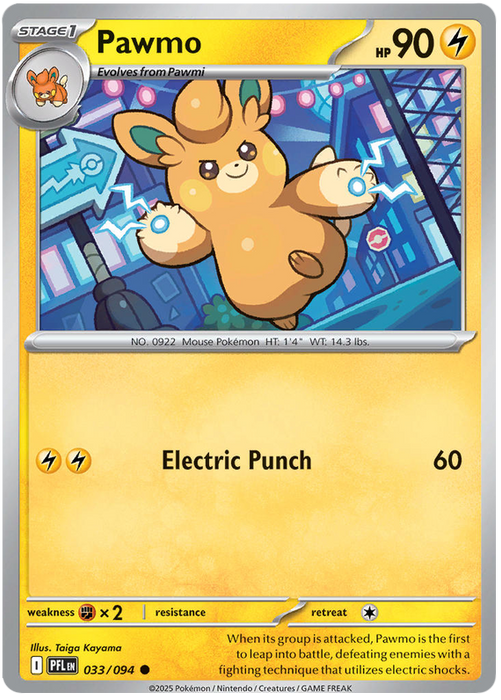 Pawmo 033/094 Common Pokemon Card (Mega Evolution Phantasmal Flames ...