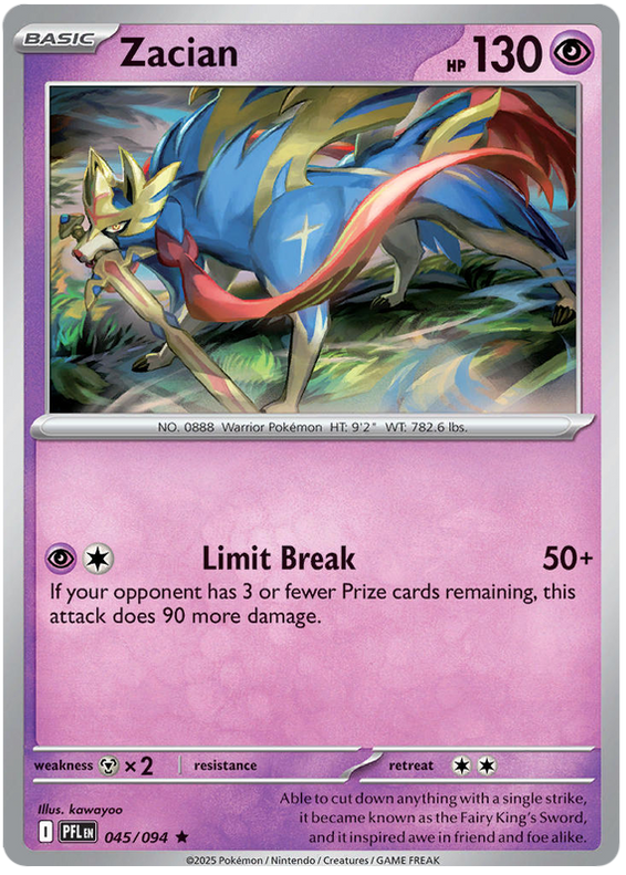 Zacian 045/094 Rare Pokemon Card (Mega Evolution Phantasmal Flames ...