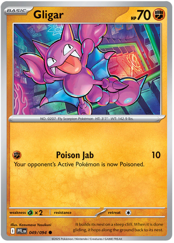 Gligar 049/094 Common Pokemon Card (Mega Evolution Phantasmal Flames ...