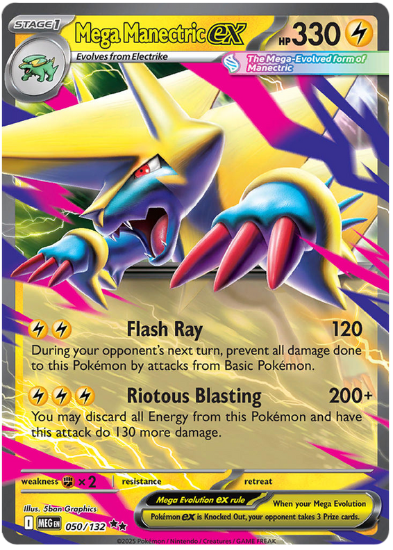 Mega Manectric ex 050/132 Double Rare Pokemon Card (Mega Evolution Base ...