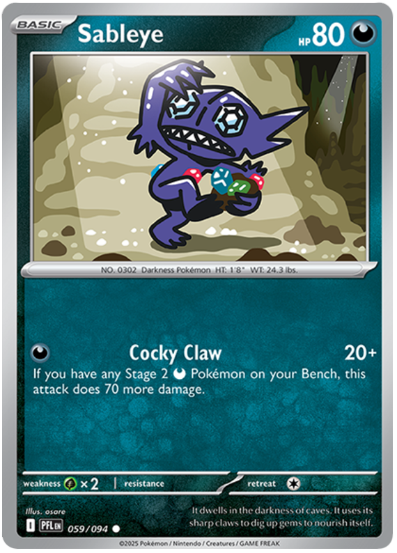 Sableye 059/094 Common Pokemon Card (Mega Evolution Phantasmal Flames ...