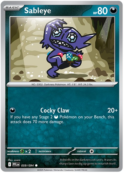Sableye 059/094 Common Pokemon Card (Mega Evolution Phantasmal Flames ...