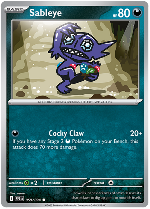 Sableye 059/094 Common Pokemon Card (Mega Evolution Phantasmal Flames ...