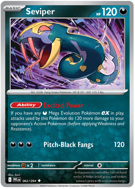 Seviper 062/094 Uncommon Pokemon Card (Mega Evolution Phantasmal Flames ...