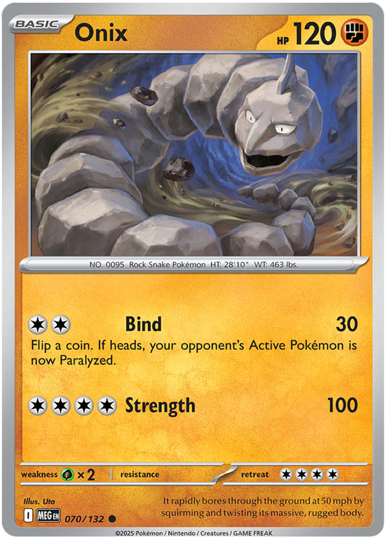 Onix 070/132 Common Pokemon Card (Mega Evolution Base Set ME01) — Titan ...