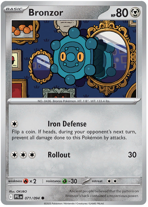 Bronzor 071/094 Common Pokemon Card (Mega Evolution Phantasmal Flames ...