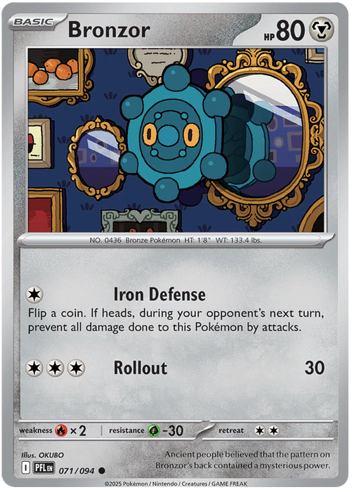 Bronzor 071/094 Common Pokemon Card (Mega Evolution Phantasmal Flames ...