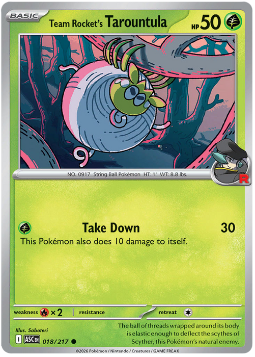 Team Rocket's Tarountula 018/217 Common Pokemon Card (Mega Evolution ...