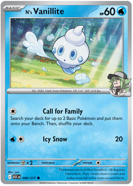 N's Vanillite 049/217 Common Pokemon Card (Mega Evolution Ascended ...