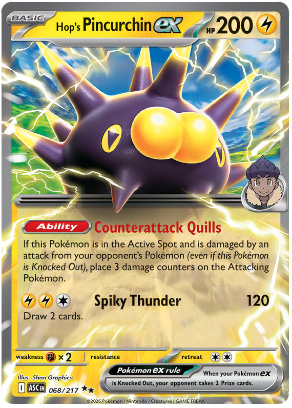 Hop's Pincurchin ex 068/217 Double Rare Pokemon Card (Mega Evolution ...