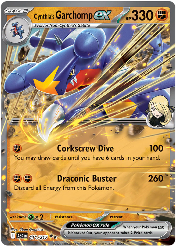 Cynthia's Garchomp ex 111/217 Double Rare Pokemon Card (Mega Evolution ...