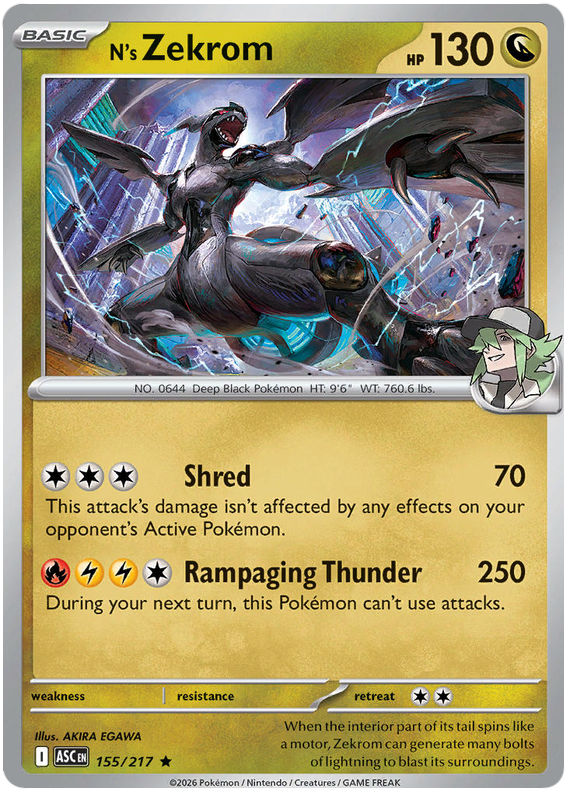 N's Zekrom 155/217 Rare Pokemon Card (Mega Evolution Ascended Heroes ...
