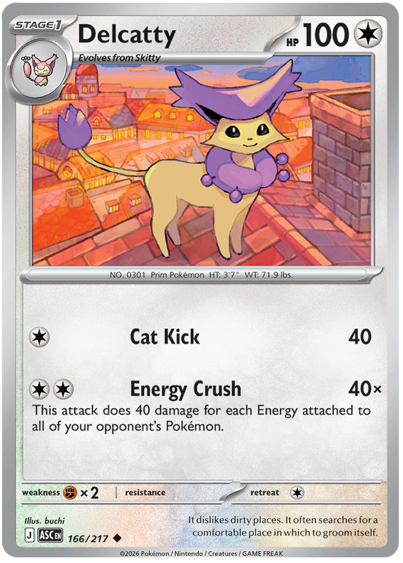 Delcatty 166/217 Uncommon Pokemon Card (Mega Evolution Ascended Heroes ...