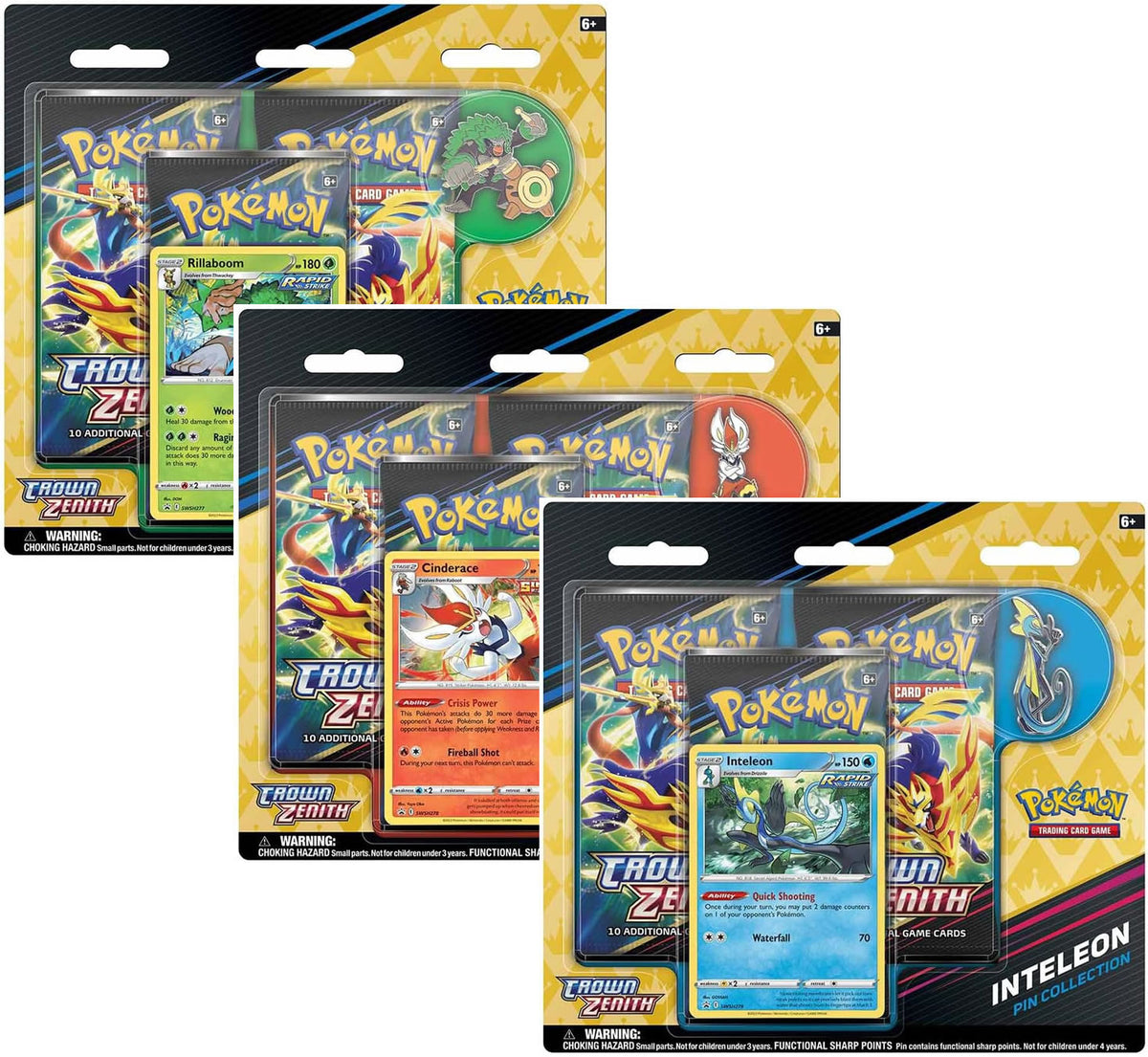 Pokemon Crown Zenith Pin Collection: Inteleon, Cinderace, Rillaboom ...