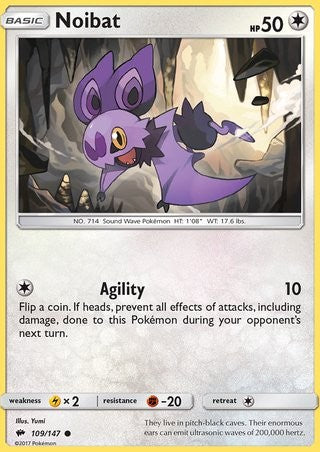 Noibat 109/147 Common Reverse Holo Pokemon Card (Burning Shadows ...