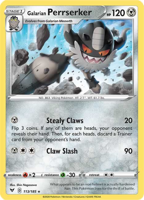 Galarian Perrserker 113/185 Rare Pokemon Card (SWSH04 Vivid Voltage ...