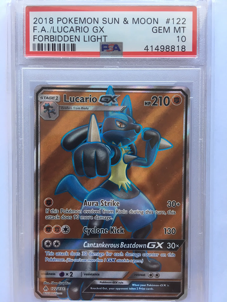 Lucario GX 122/131 Full Art PSA 10 Graded Pokemon Card (Forbidden Ligh ...
