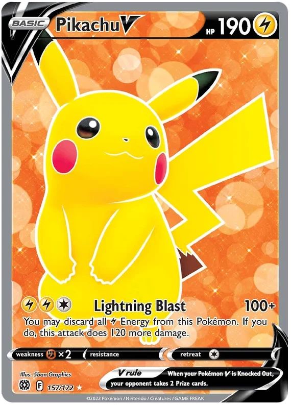 Pikachu V 157/172 Ultra Rare Pokemon Card (SWSH Brilliant Stars ...