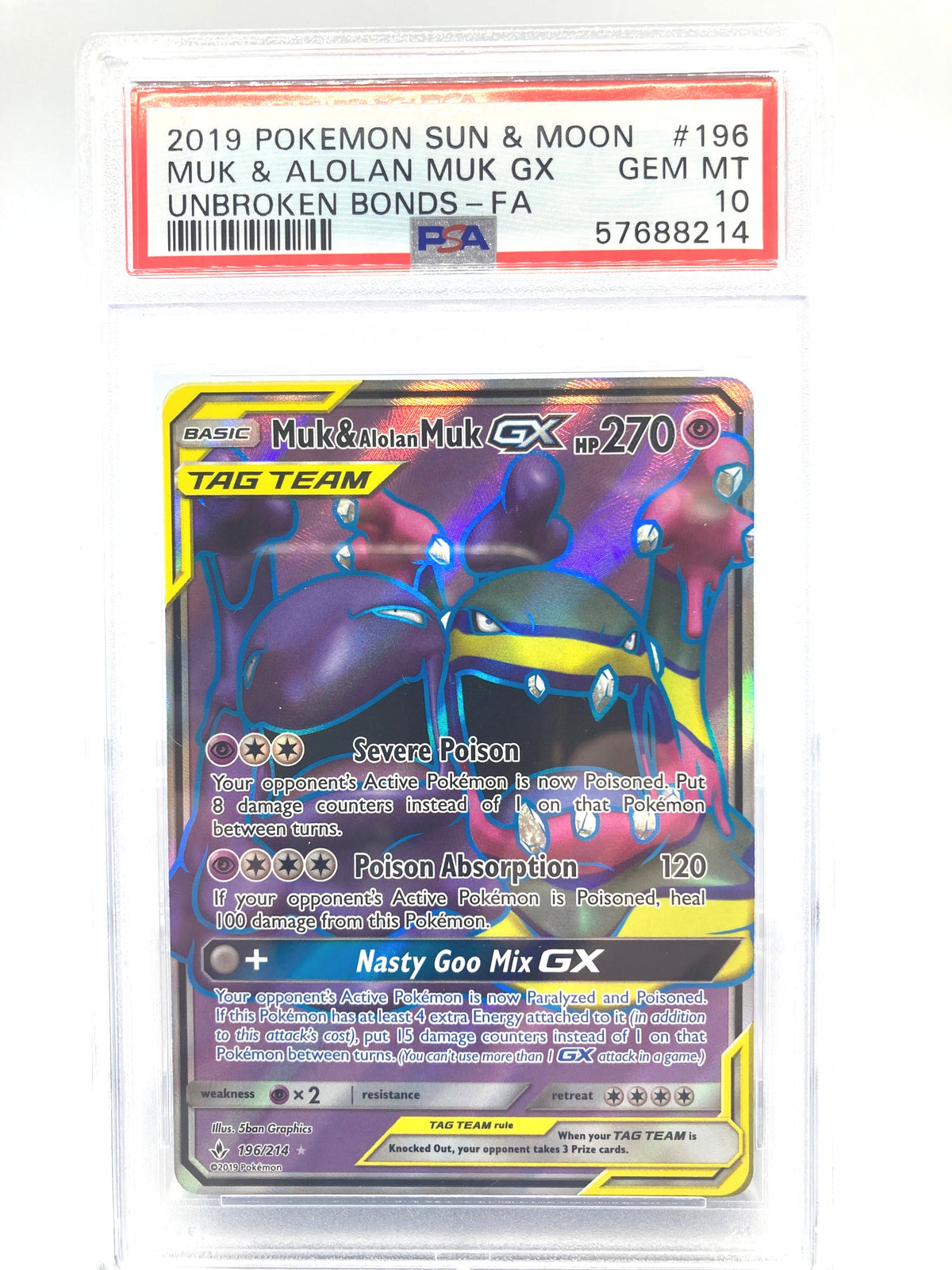 Muk & Alolan Muk GX 196/214 PSA 10 Gem Mint Graded Pokemon Card (Unbro ...