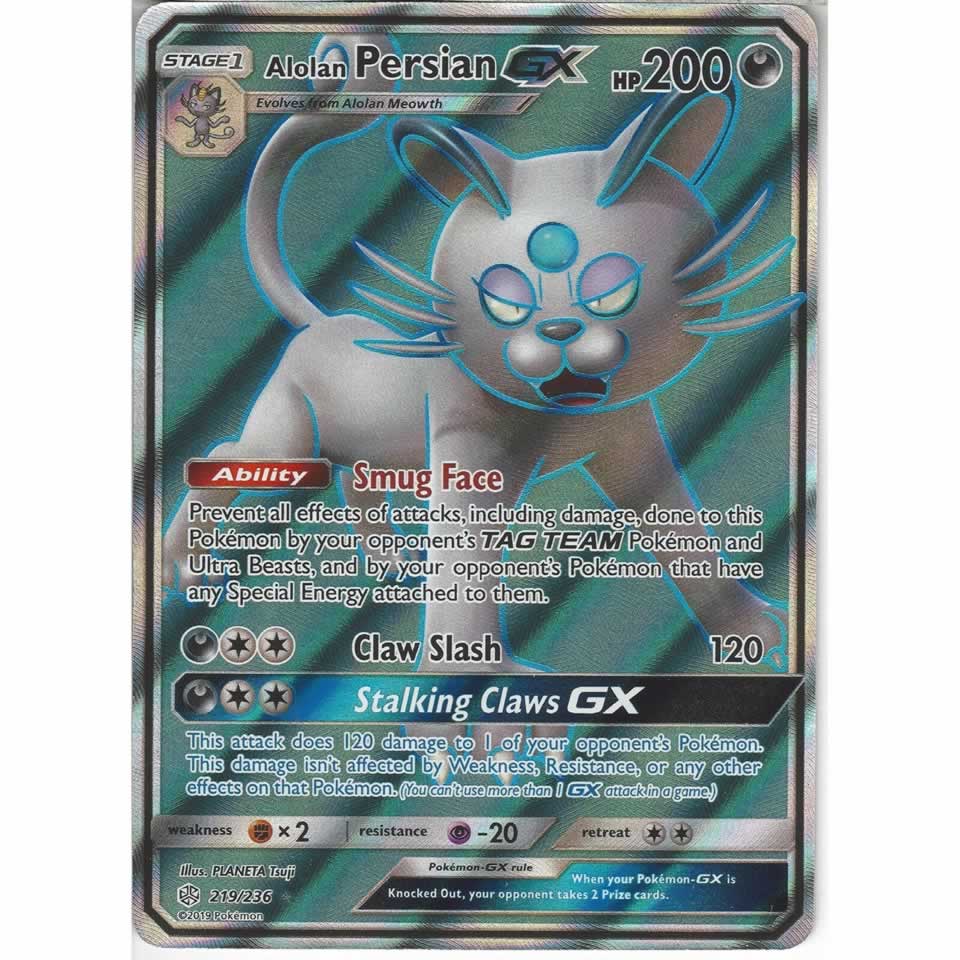 Alolan Persian GX 219/236 Ultra Rare Pokemon Card (Cosmic Eclipse ...