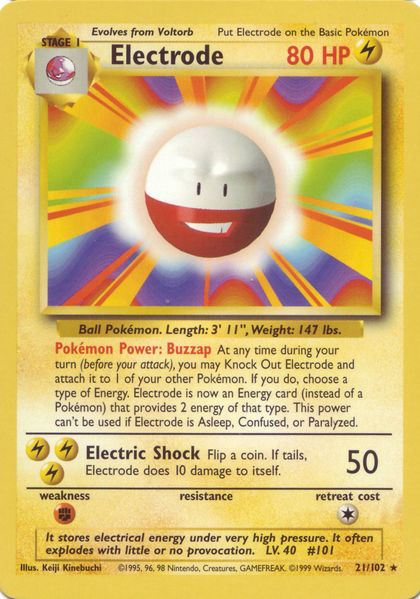 Electrode 21/102 Rare Pokemon Card (Base Set) — Titan Cards Ltd