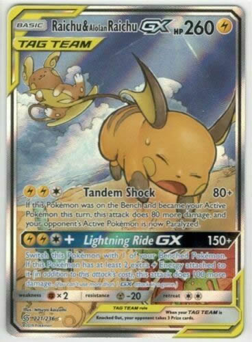 Raichu & Alolan Raichu Tag Team GX 221/236 Full Art Pokemon Card (Unif ...