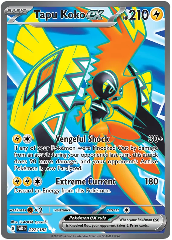 Tapu Koko ex 222/182 Ultra Rare Pokemon Card (SV04 Paradox Rift ...