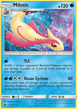 Milotic 27/111 Rare Reverse Holo Pokemon Card (SM Crimson Invasion ...