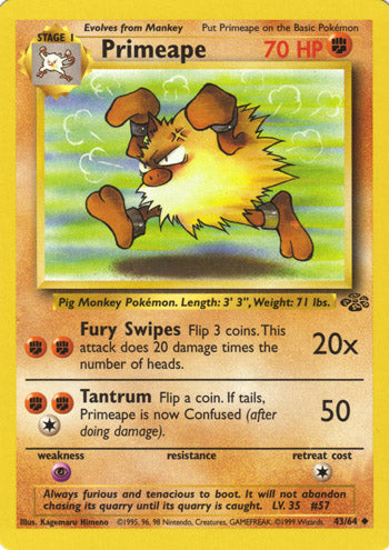 Primeape 43/64 Uncommon Pokemon Card (Jungle Set) — Titan Cards Ltd