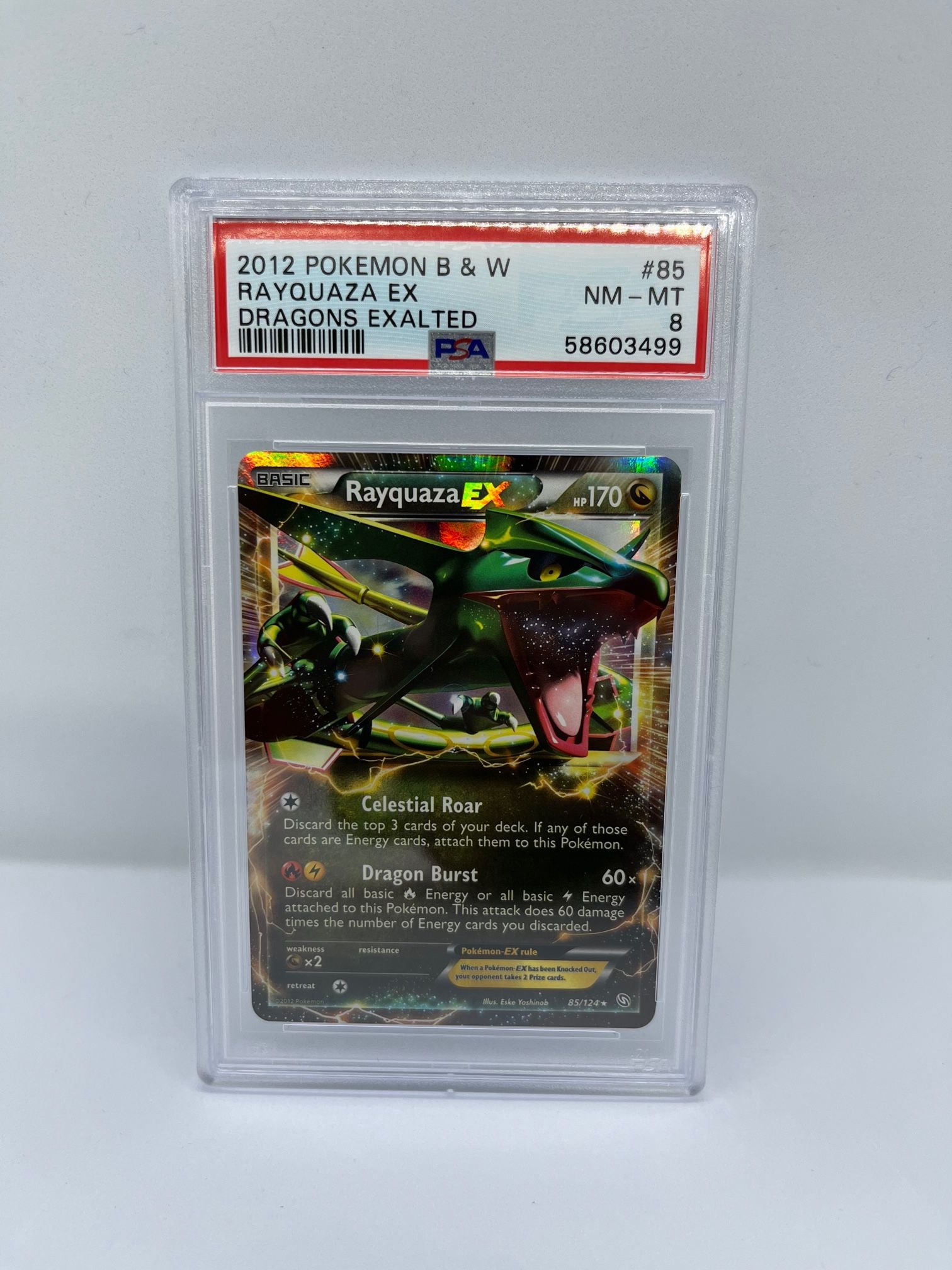 Rayquaza EX 85/124 PSA 8 Graded Rare Pokemon Card (Dragons Exalted - 2 — Titan Cards Ltd